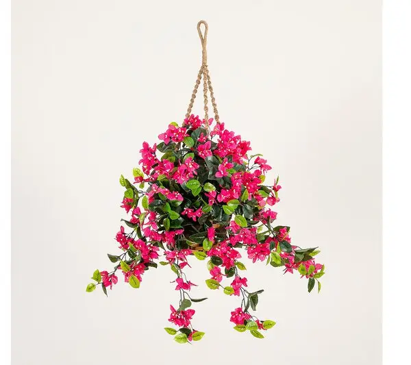 NEARLY NATURAL 28-in Uv Resistant Bougainvillea Hanging Basket - One-color
