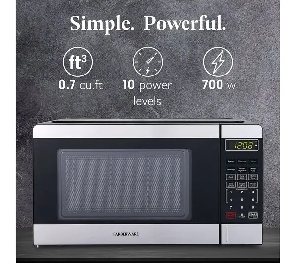 FARBERWARE 0.7 Cu. Ft Compact Microwave Oven, 7 00w, Stainless