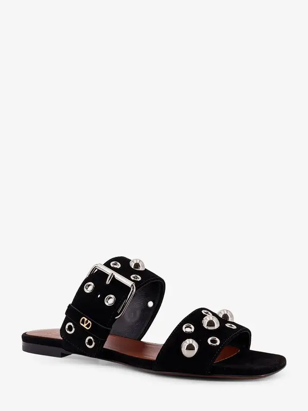 Valentino Garavani Suede Slides With Metal Vlogo - Black