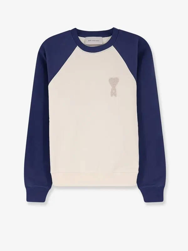 Ami Cotton Sweatshirt With Coeur Logo On The Front - Blue