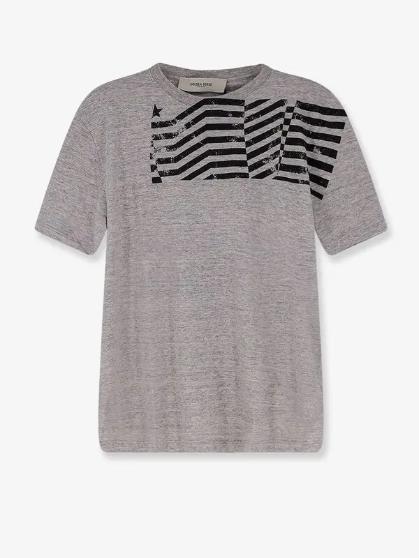 GOLDEN GOOSE Cotton Tshirt With Flag Print On The Front