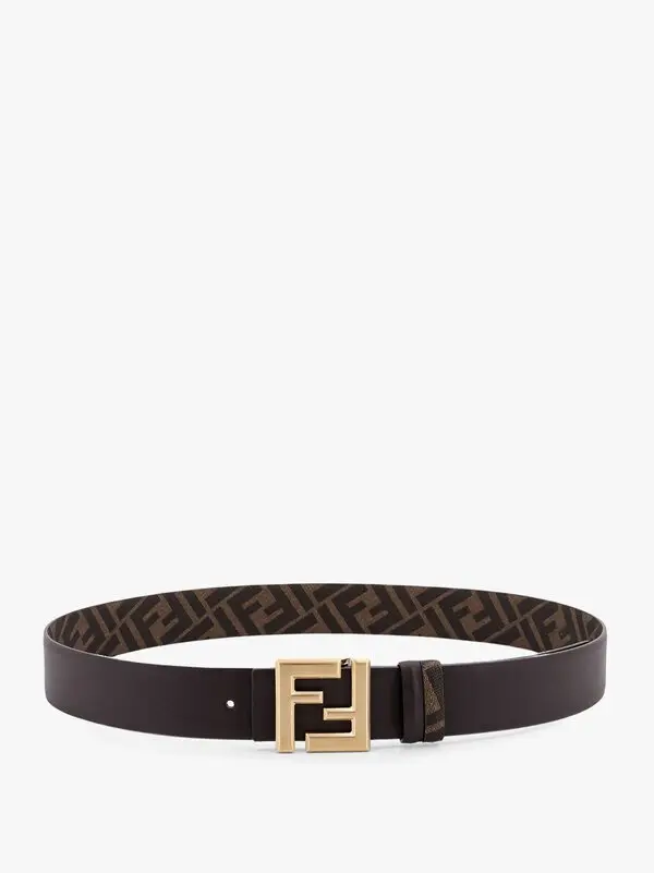 Fendi Squared Ff Reversible Leather And Ff Canvas Belt - Brown