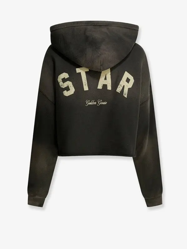 GOLDEN GOOSE Melange Cotton Oversized Cropped Sweatshirt - Grey