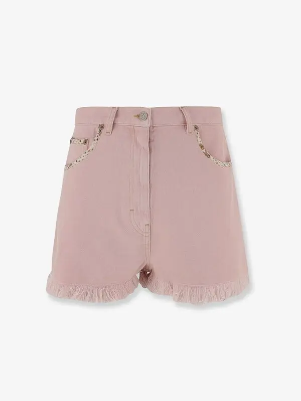 Valentino Garavani Denim Shorts With Frayed Edges - Pink