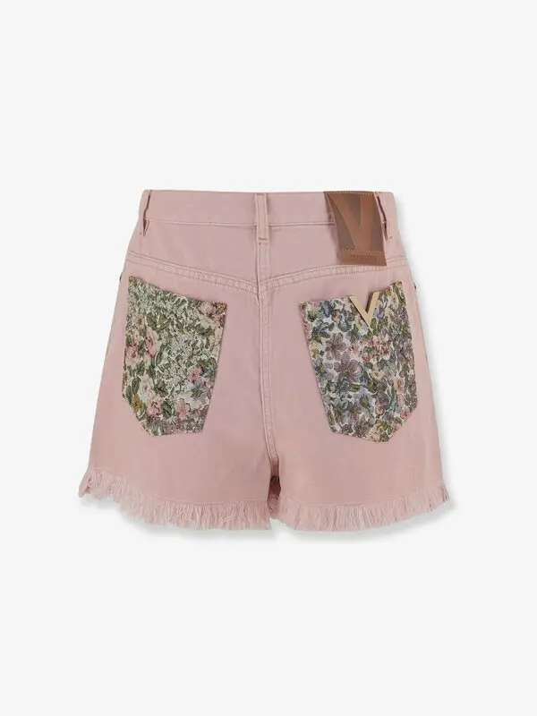 Valentino Garavani Denim Shorts With Frayed Edges - Pink