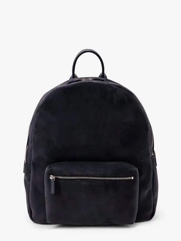 Kiton Suede Backpack With Logo - Blue