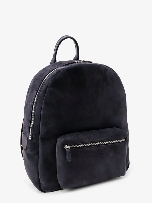 Kiton Suede Backpack With Logo - Blue