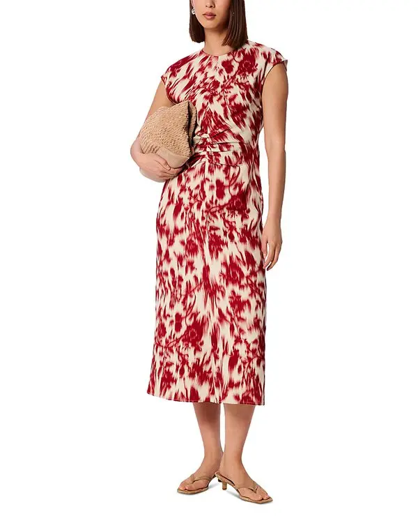 Whistles Blurred Floral Crepe Dress - Red/multi