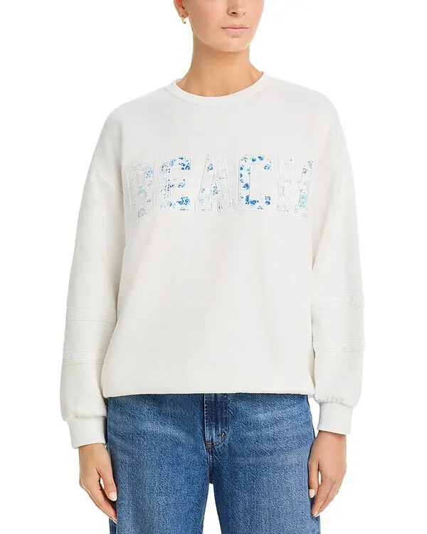 Vintage Havana Floral Applique Crewneck Sweatshirt - White