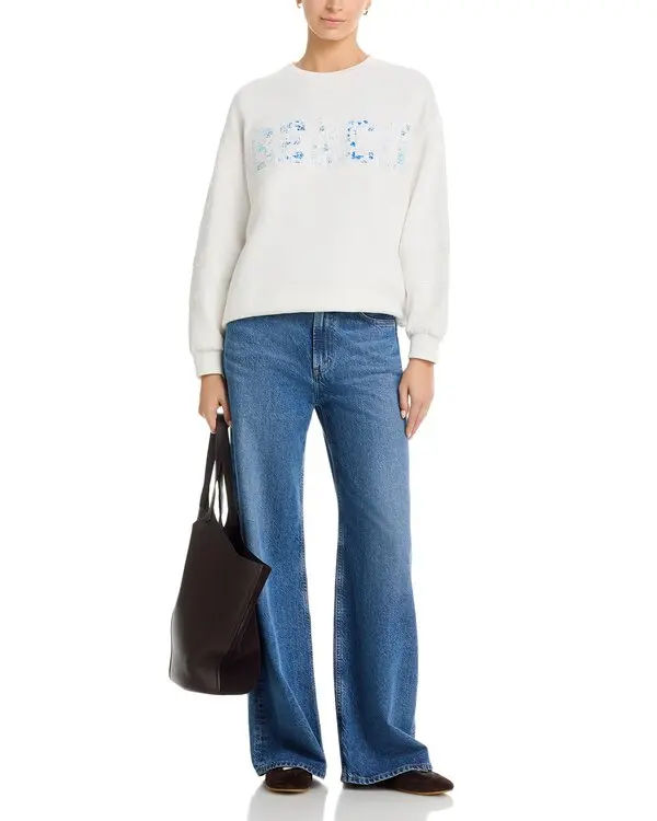 Vintage Havana Floral Applique Crewneck Sweatshirt - White