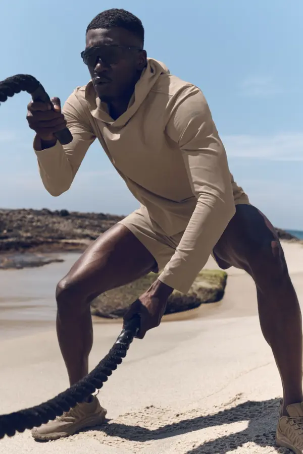 Alo Yoga Conquer Reform Long Sleeve Hooded Sweatshirt - Gravel