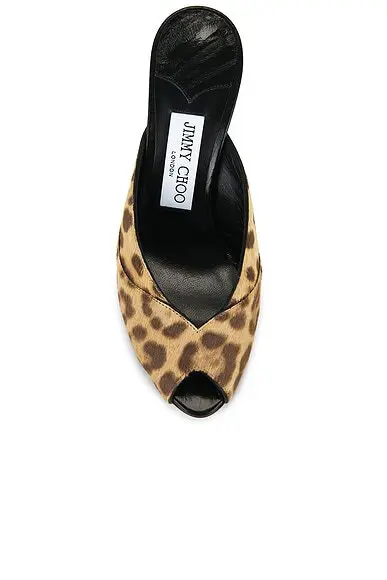 JIMMY CHOO Brigitte Leopard Print Pony 100 Mule - Natural