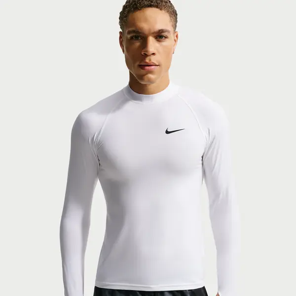 Nike Swim Whitewater Essential Dri-fit Uv Long Sleeve Rashguard Top - White