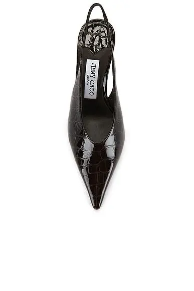 JIMMY CHOO Isa Shiny Croc Embossed Leather 95 Slingback Pumps - Sambuco