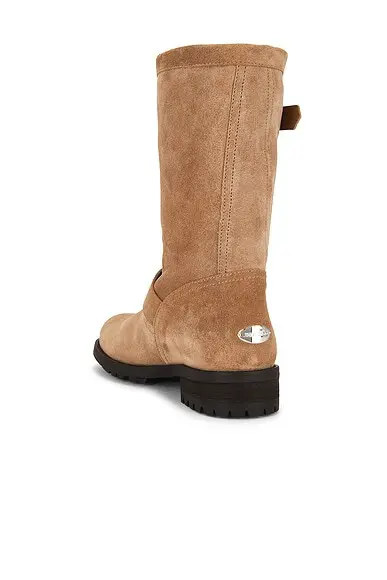 JIMMY CHOO Biker Mid Calf Velvet Suede Boots With Buckles - Toffee