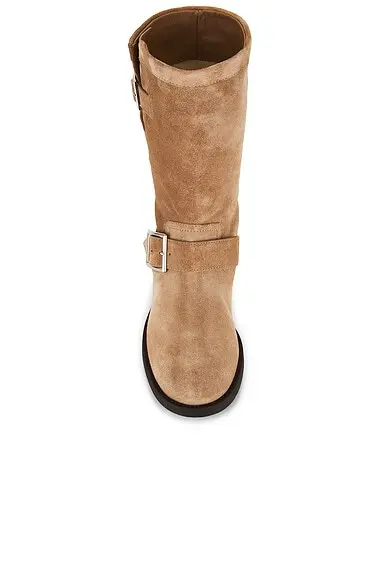 JIMMY CHOO Biker Mid Calf Velvet Suede Boots With Buckles - Toffee