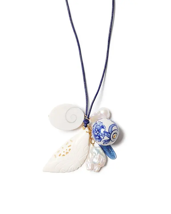 Chan Luu Porcelain Bead, Bone Butterfly & Gemstone Leather Pendant Necklace - Multi