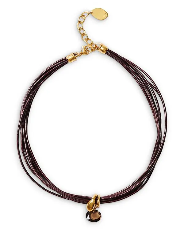 Chan Luu Gemstone Multi Strand Leather Pendant Necklace, 14-16 - Smokey Quartz