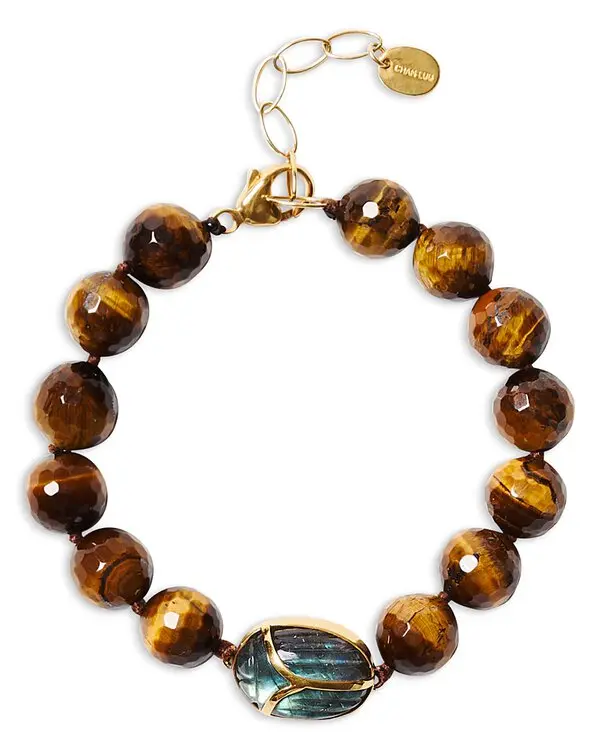 Chan Luu Labradorite Scarab Charm Tiger's Eye Beaded Bracelet - Tigers Eye