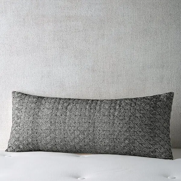 HUDSON PARK COLLECTION Woven Diamond Embroidered Decorative Pillow, 14 X 36 Exclusive - Black