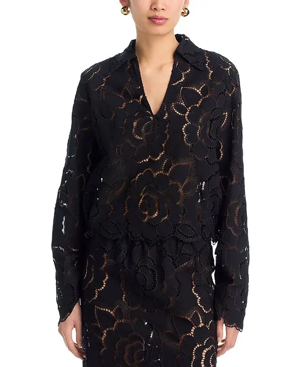 CISSA Long Sleeve V-neck Lace Shirt - Noir