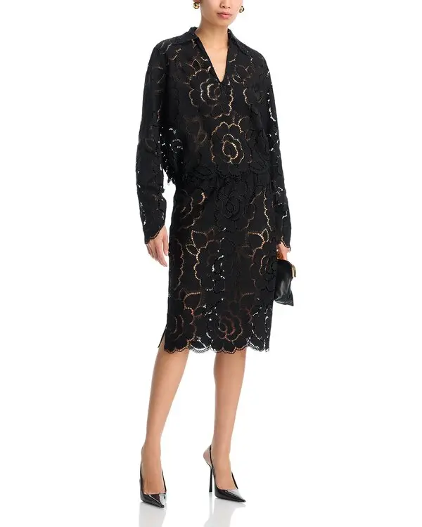 CISSA Long Sleeve V-neck Lace Shirt - Noir
