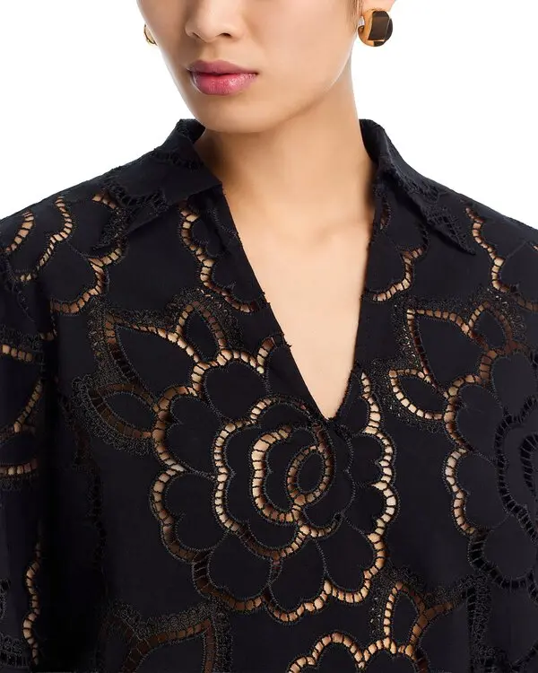CISSA Long Sleeve V-neck Lace Shirt - Noir
