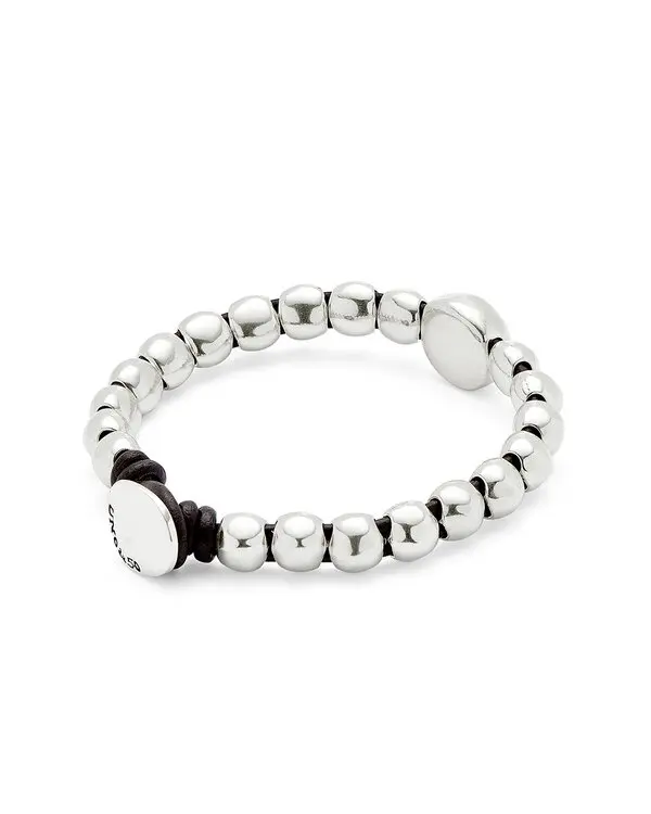 UNODE50 Leather Bracelet With Sterling -plated Beads