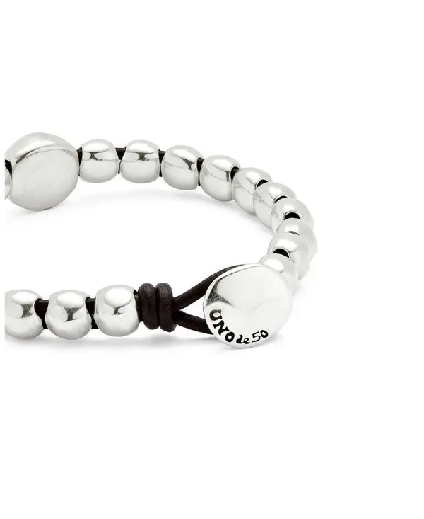 UNODE50 Leather Bracelet With Sterling -plated Beads