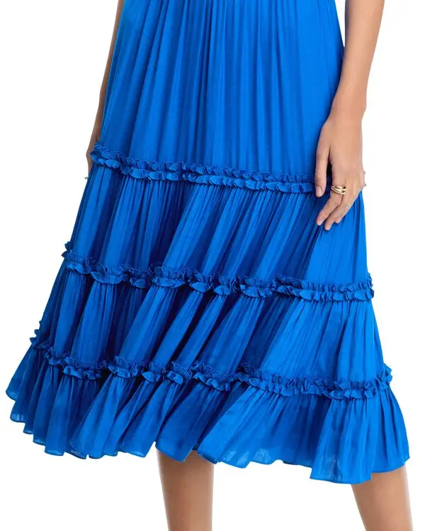 T Tahari Elbow Sleeve Split Neck Tiered Dress