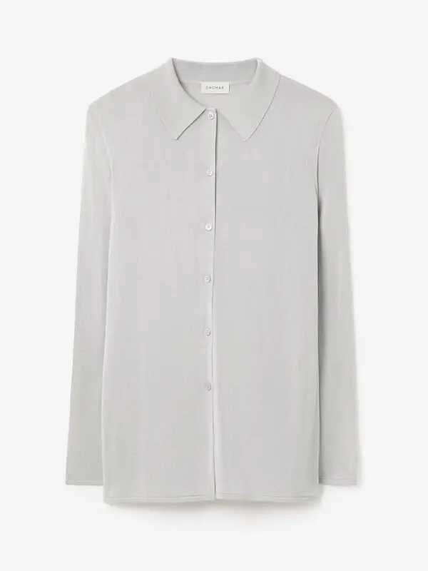 HOUSE OF DAGMAR Fluid Knit Button-up Shirt - Silver