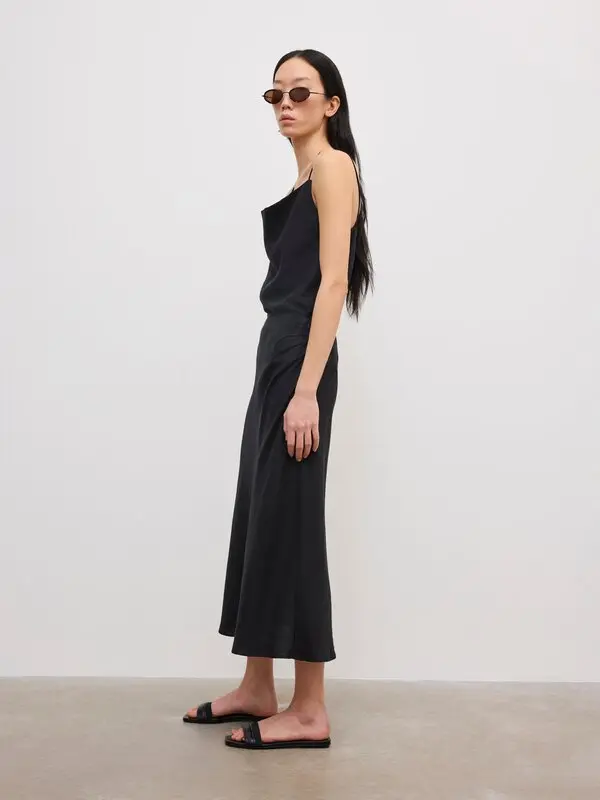 HOUSE OF DAGMAR Draped A-line Linen Blend Midi Skirt