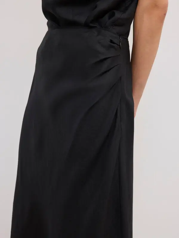 HOUSE OF DAGMAR Draped A-line Linen Blend Midi Skirt