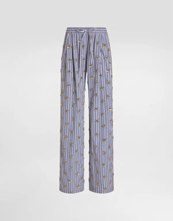 Dolce & Gabbana Poplin Trousers With Floral Embroidery - Multicolor