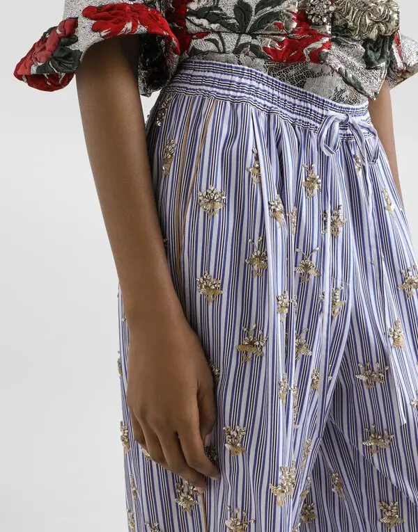 Dolce & Gabbana Floral Embroidered Poplin Trousers - Multicolor