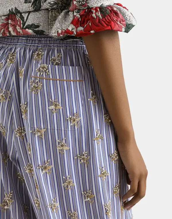 Dolce & Gabbana Floral Embroidered Poplin Trousers - Multicolor