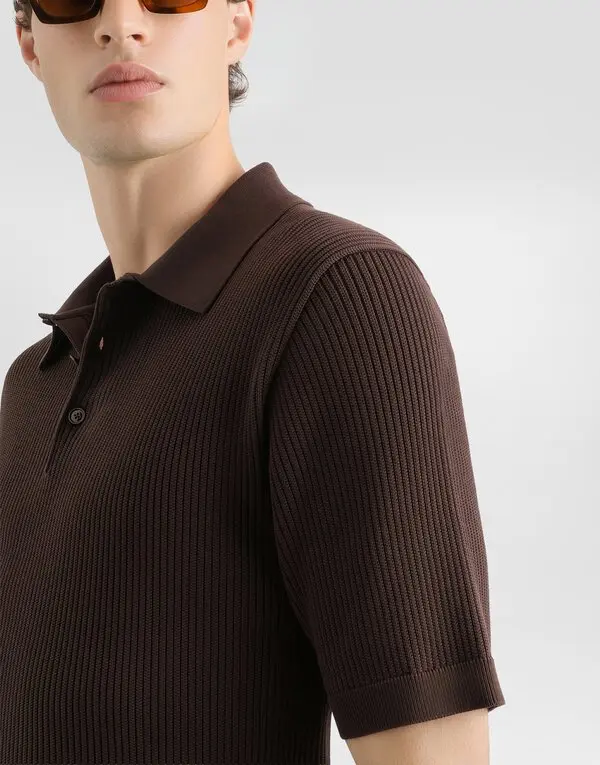 Dolce & Gabbana Micro-rib Cotton Polo Shirt - Brown