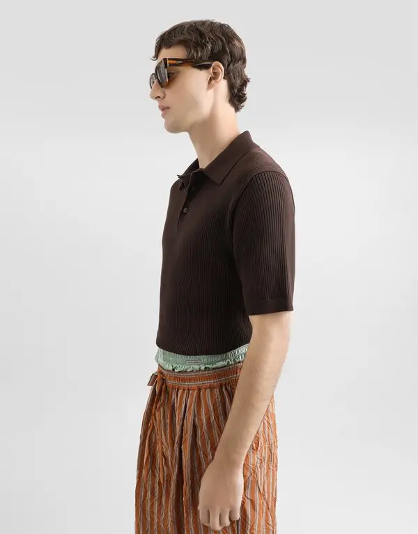 Dolce & Gabbana Micro-rib Cotton Polo Shirt - Brown