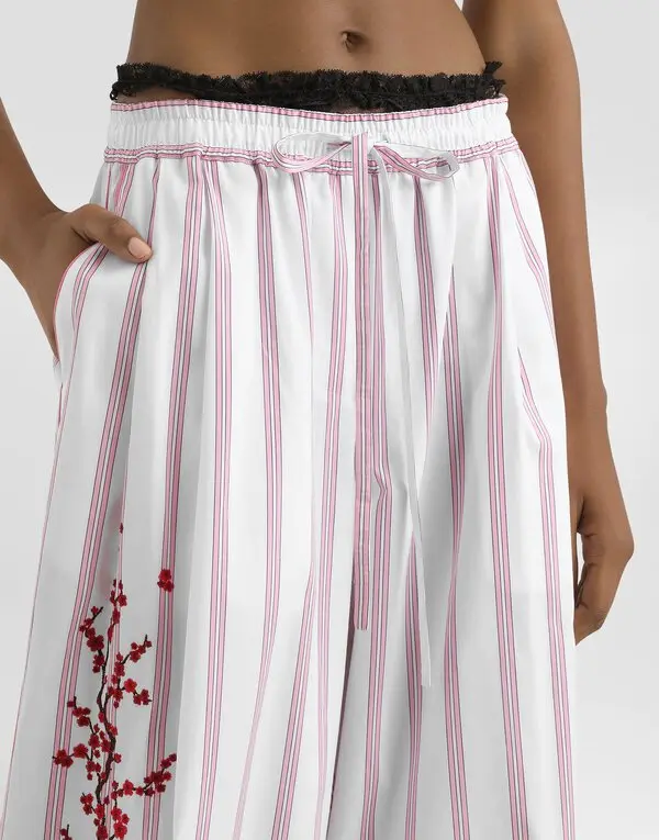 Dolce & Gabbana Poplin Trousers With Floral Embroidery - Multicolor