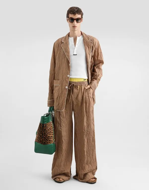 Dolce & Gabbana Crinkled Striped Fabric Shirt-style Vanity Robe