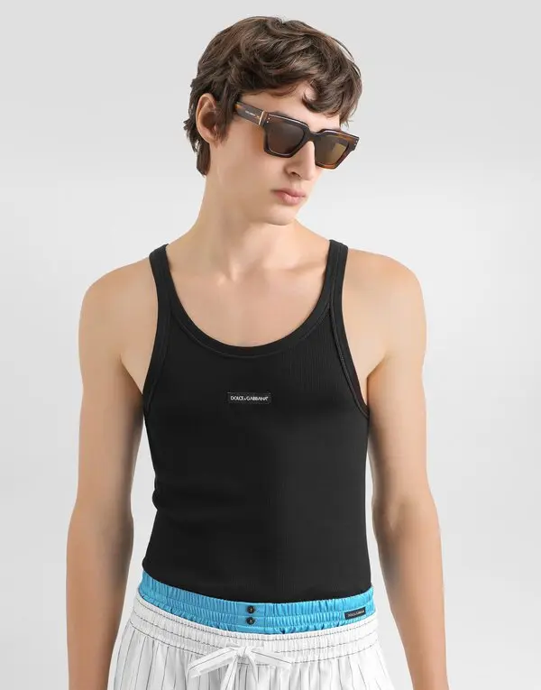 Dolce & Gabbana Cotton Tank Top With Print - Brown
