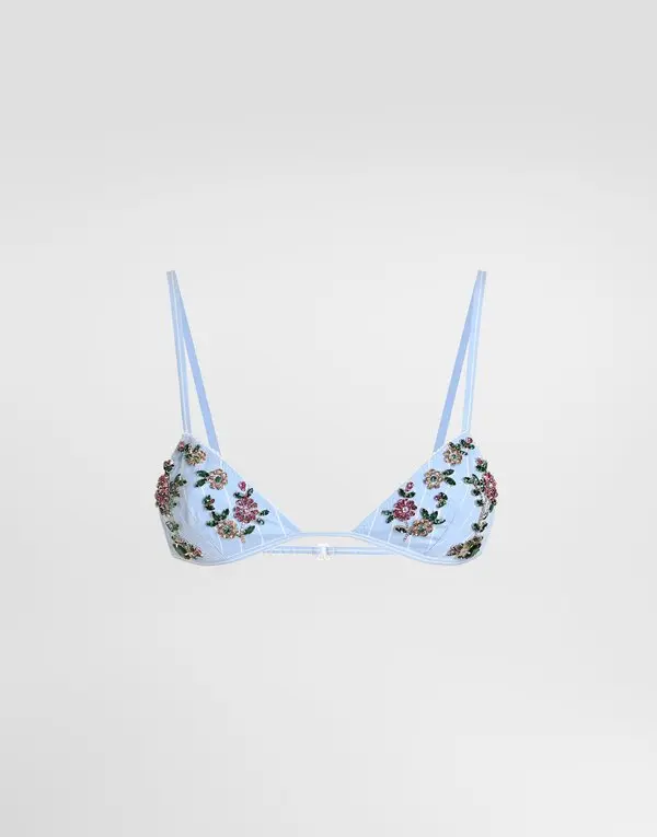 Dolce & Gabbana Striped Poplin Bra With Embroidery - Multicolor