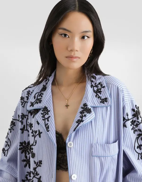 Dolce & Gabbana Cotton Vanity Shirt With Floral Embroidery - Multicolor