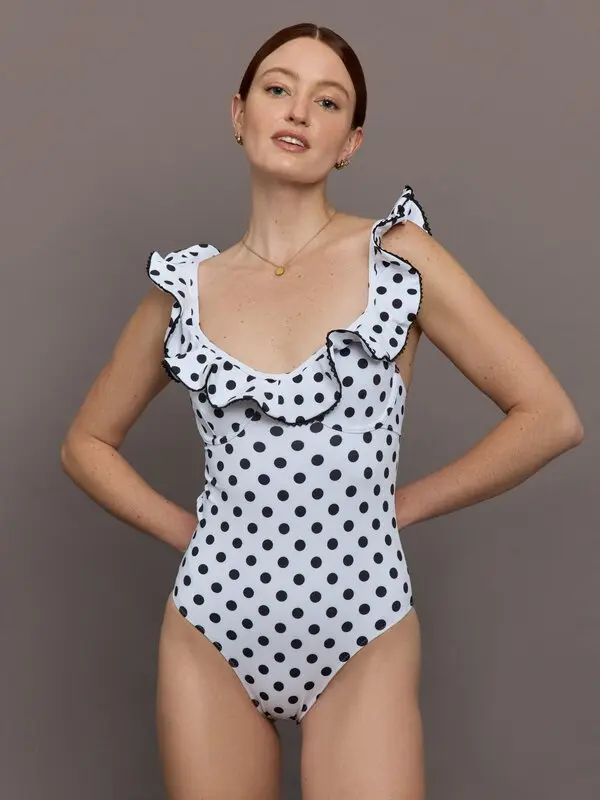 Caroline Constas Anastasia Polka Dot One Piece - Ivory Black Polka Dot