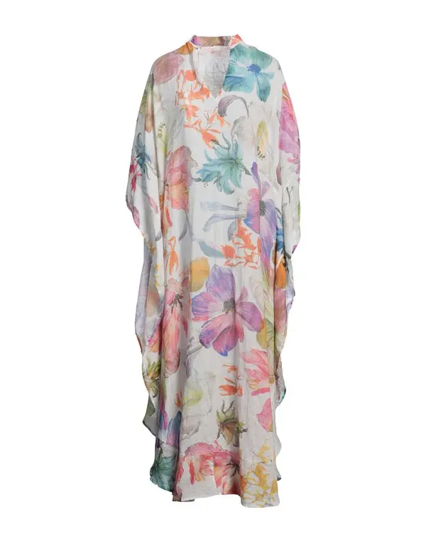 120% Lino Floral-print Linen Maxi Kaftan Dress