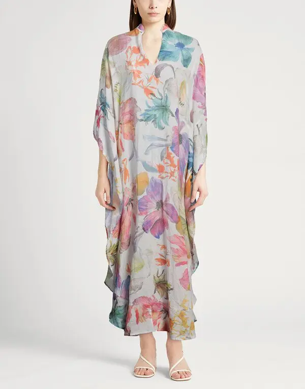 120% Lino Floral-print Linen Maxi Kaftan Dress