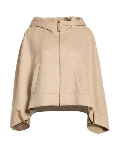 Max Mara Cape Size Virgin Wool, Silk, Cashmere, Cow Leather - Beige