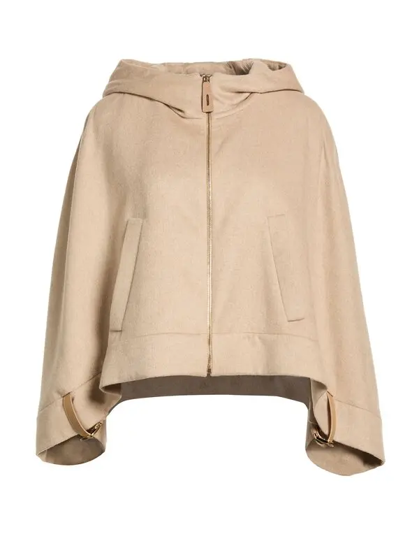 Max Mara Flannel Cape With Leather Trim