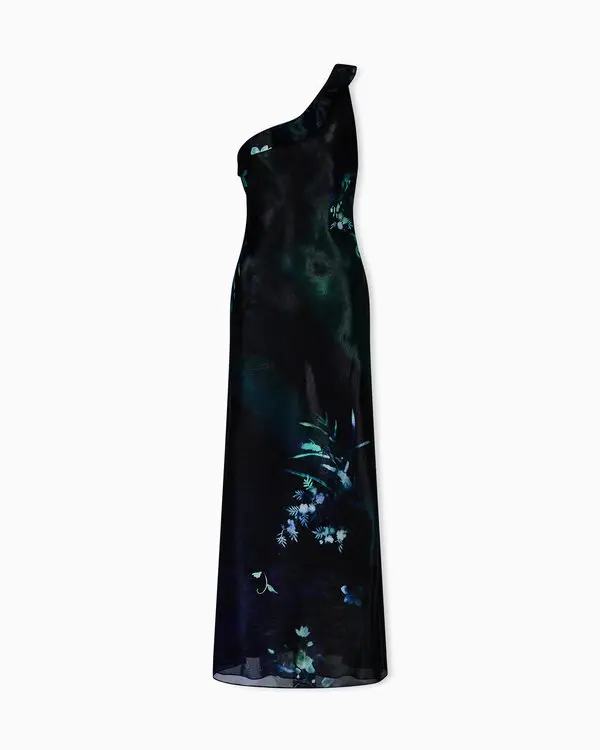 Giorgio Armani Long Dress In Printed Silk Organza - Patterned