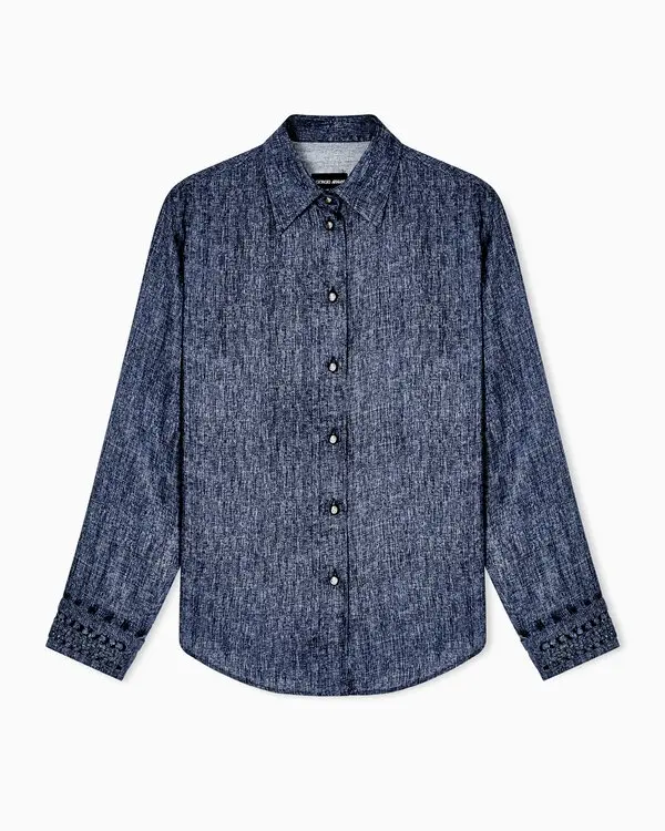 Giorgio Armani Denim-print Silk Shirt Denim Collection - Navy Blue
